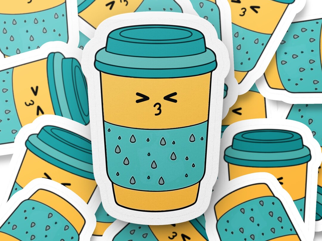 Cute Coffee Cup Sticker, Kawaii Espresso To-go Mug Decal, Laptop Water ...
