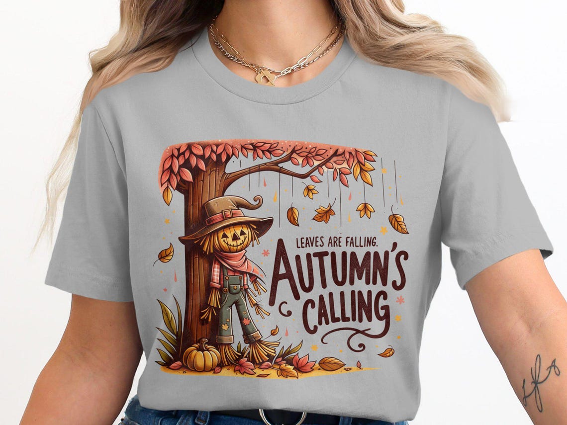 Autumns Calling Graphic T-shirt, Leaves Are Falling Scarecrow Shirt ...