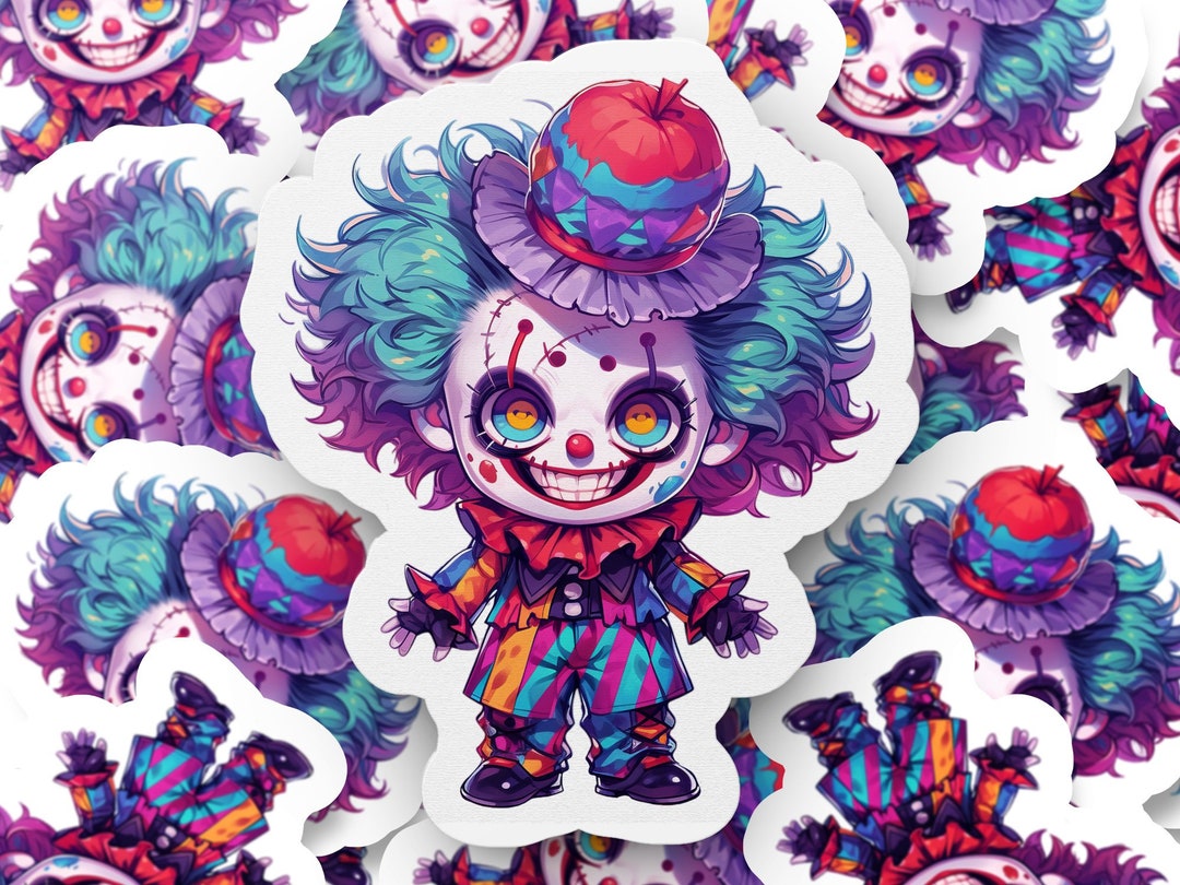 Colorful Creepy Clown Sticker, Vinyl Laptop Decal, Halloween Horror ...