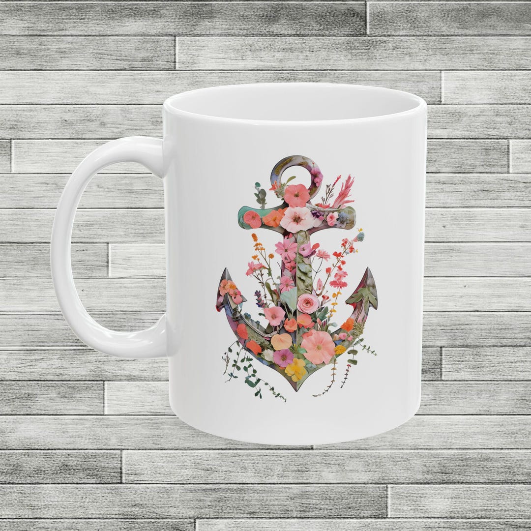 Whimsical Floral Anchor Mug - Perfect for Nautical Lovers, Mother's Day ...