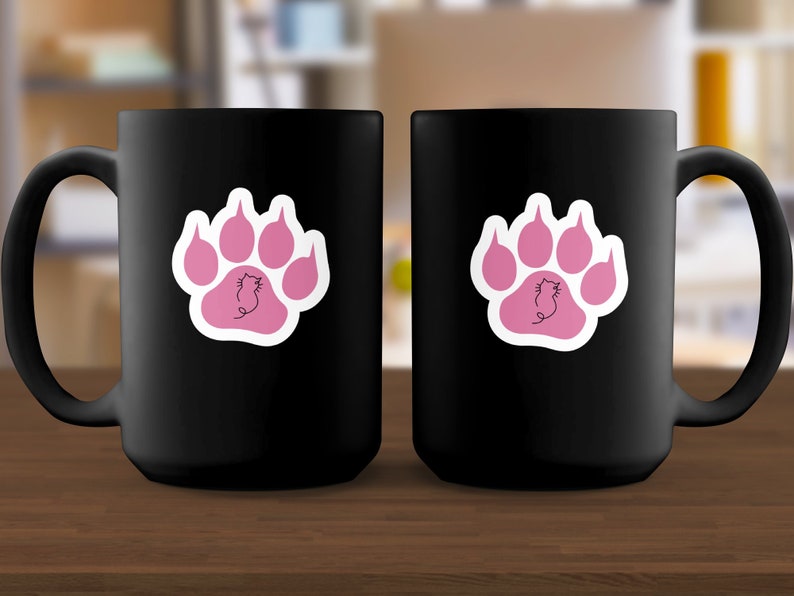 Adorable Pink Cat Paw Print Mug, Cute Feline Lover Coffee Cup, Unique ...