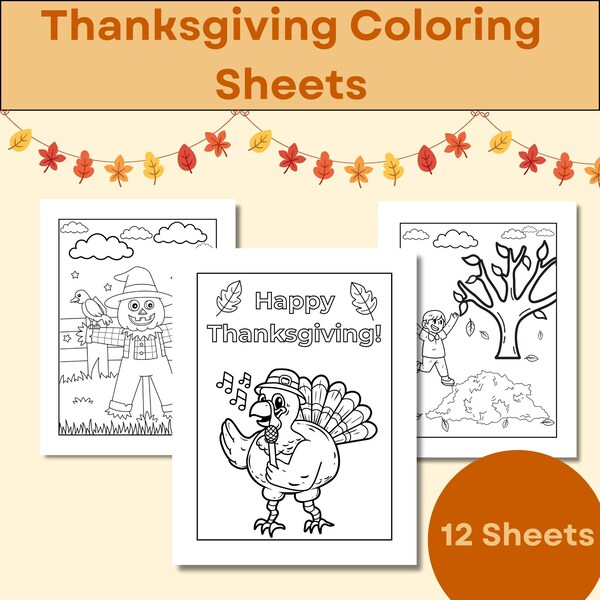 Printable Thanksgiving Coloring Sheets - Etsy
