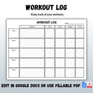 Workout Log, Exercise Tracker, Fitness Planner, Healthy Journal, Self ...