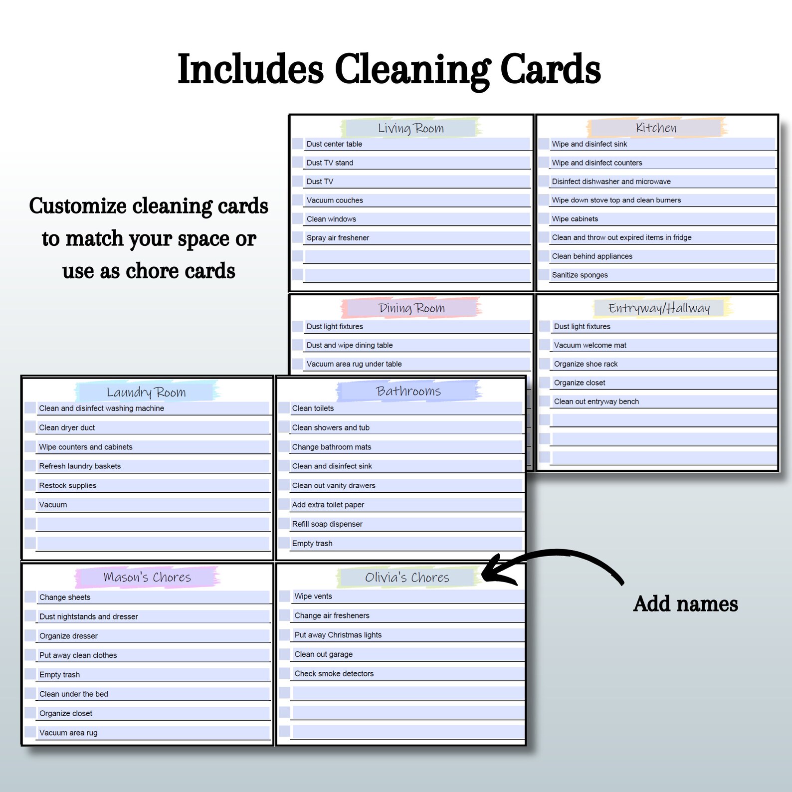 Editable Cleaning Checklist, Schedule, Cleaning Cards, ADHD Cleaning ...