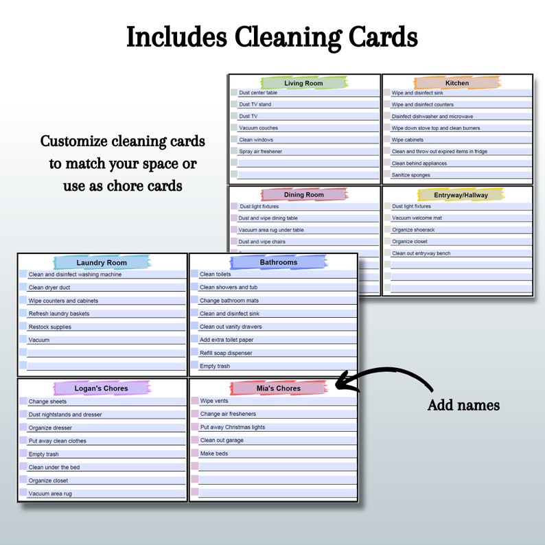Editable Cleaning Planner, Schedule, Cleaning Cards, ADHD Cleaning ...