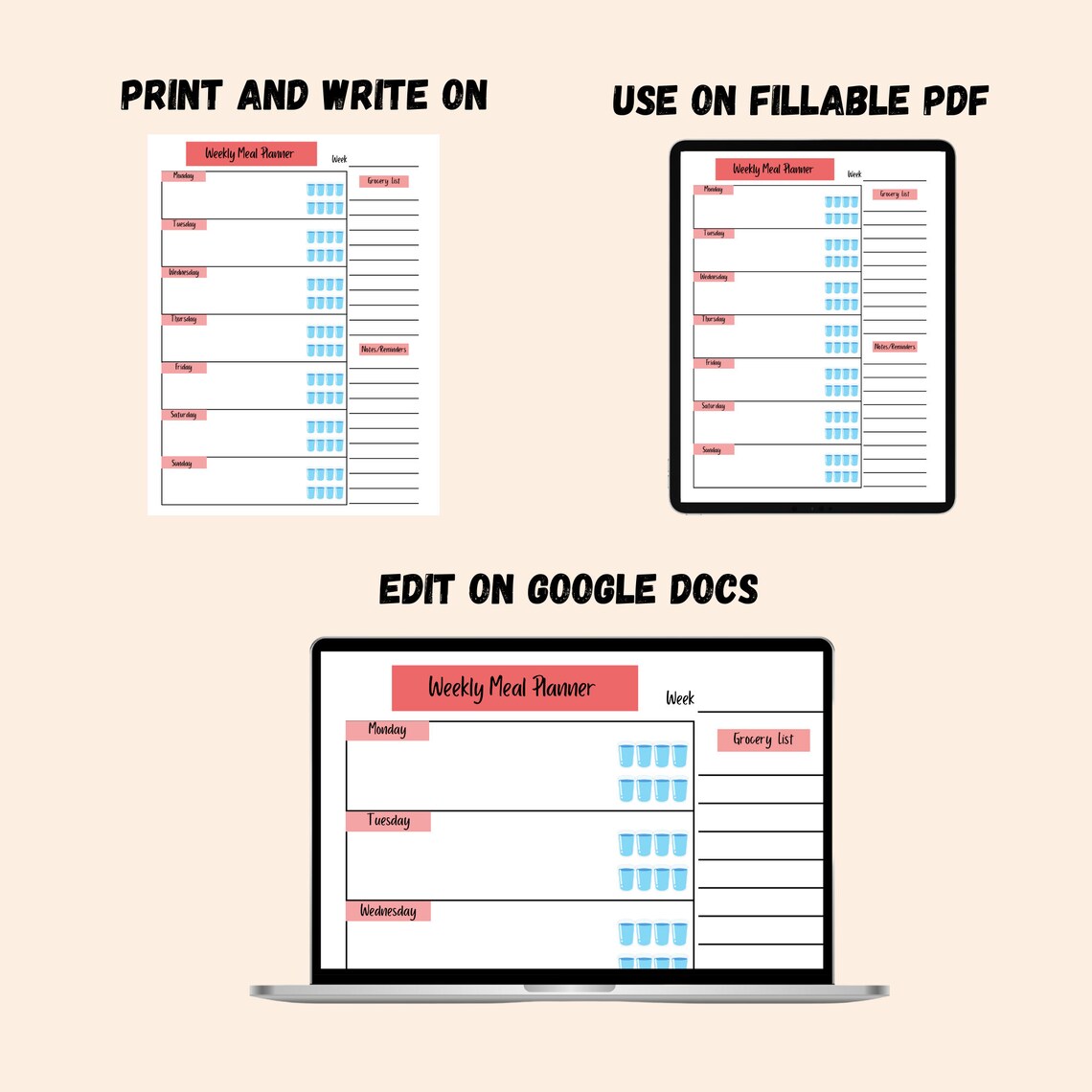 Weekly Meal Planner Editable Google Docs Fillable PDF - Etsy