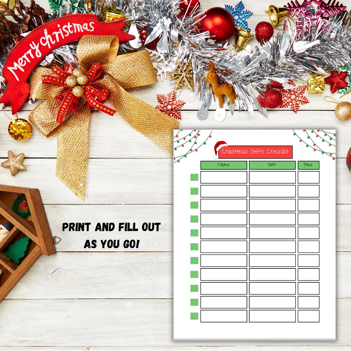 Christmas Gifts Checklist, Fillable PDF, Printable, Holiday Tracker ...