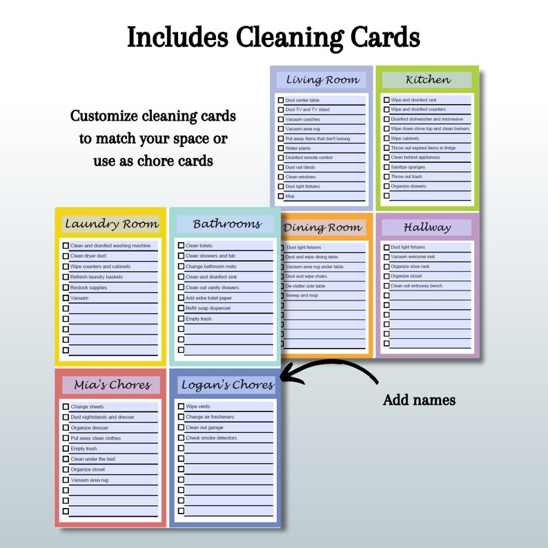 Editable Cleaning Schedule, Planner, Cleaning Cards, ADHD Cleaning ...