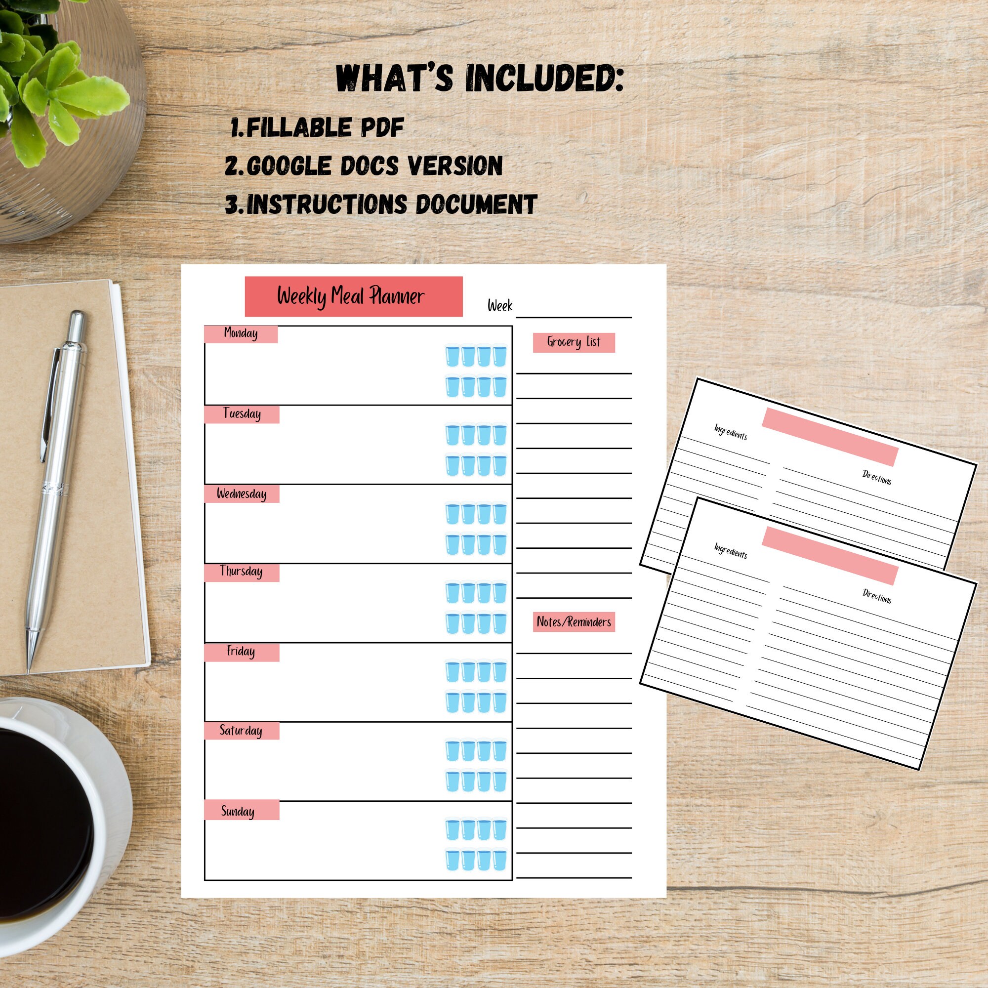 Weekly Meal Planner Editable Google Docs Fillable PDF - Etsy