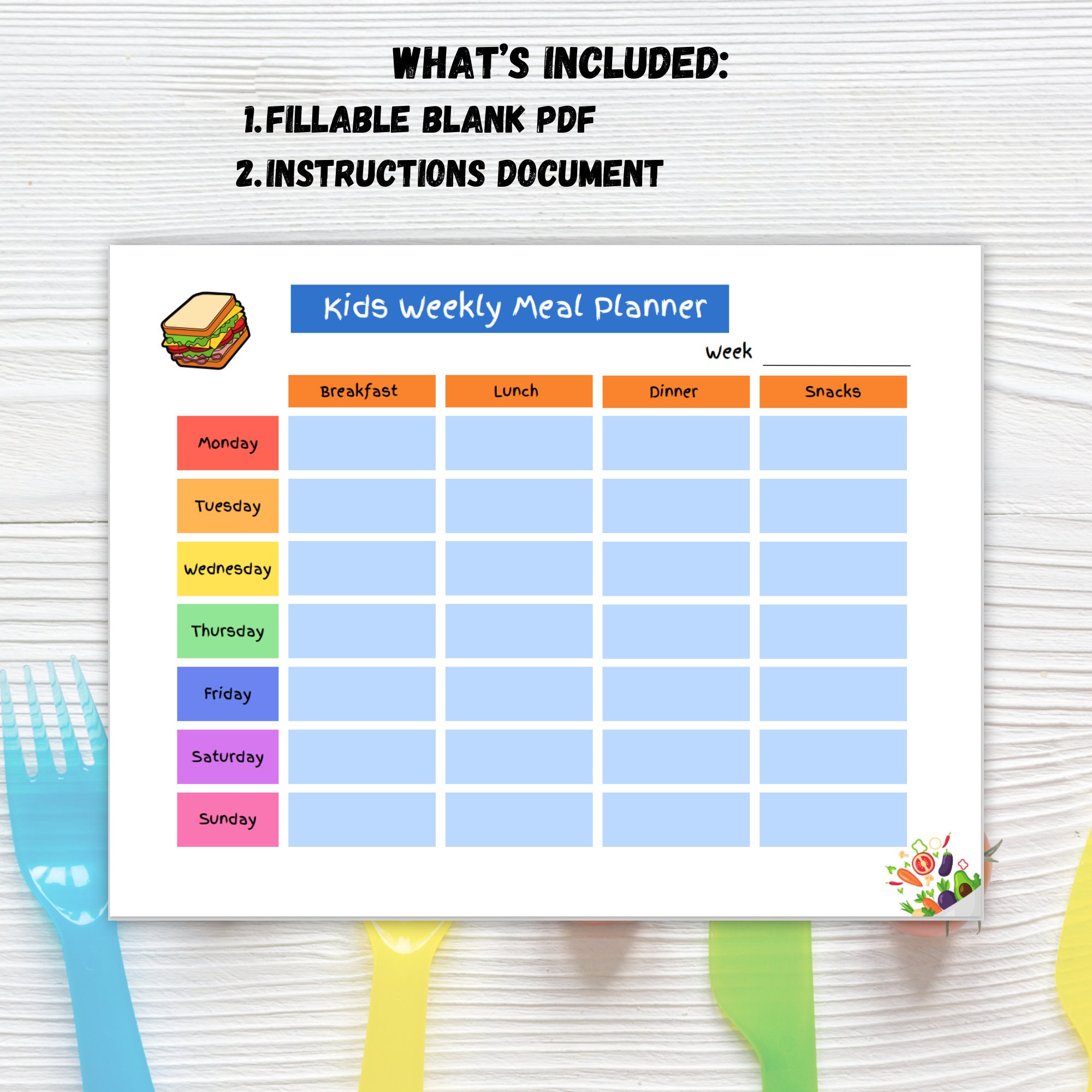 Kids Weekly Meal Planner, Colorful Design, Schedule, Food Tracker, Kids ...
