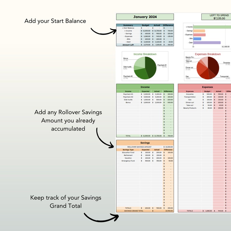 Monthly Budget Spreadsheet, Google Sheets, Expense Template, Budget ...