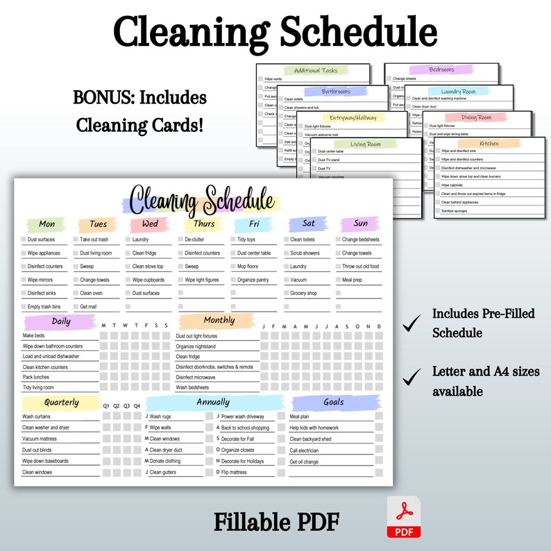 Editable Cleaning Checklist, Schedule, Cleaning Cards, ADHD Cleaning ...