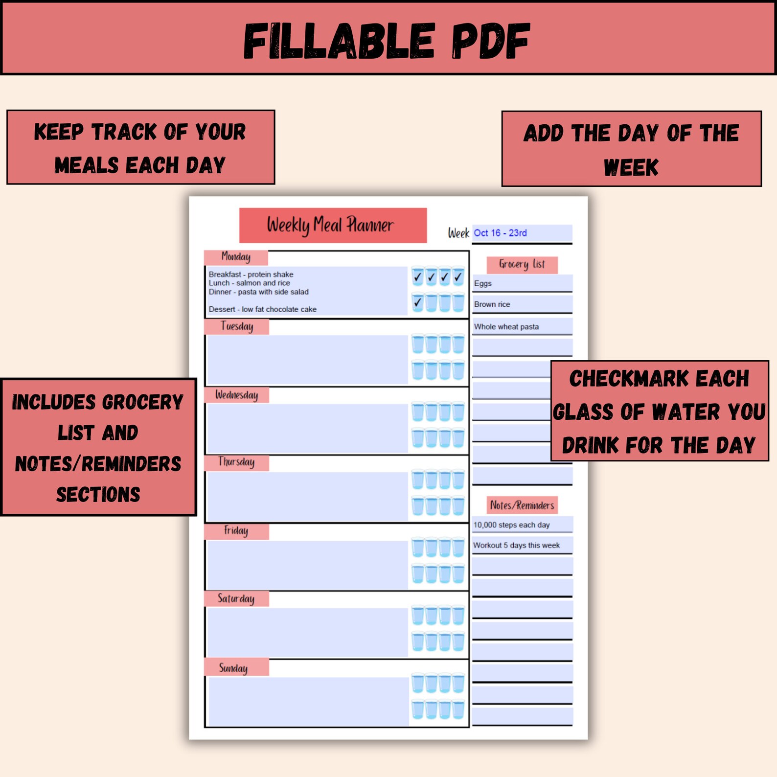 Weekly Meal Planner Editable Google Docs Fillable PDF - Etsy