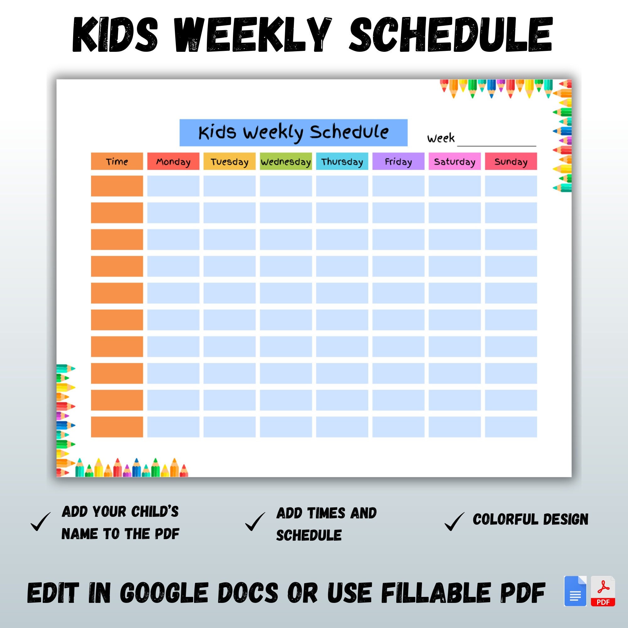 Editable Kids Weekly Planner, Weekly Schedule, PDF, Google Docs ...