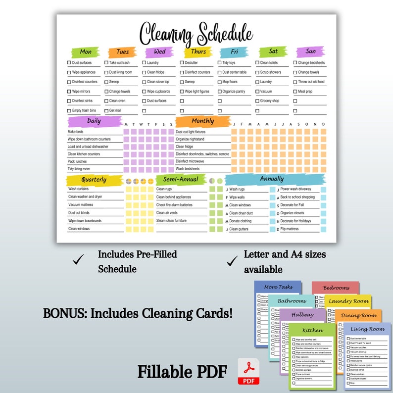 Editable Cleaning Schedule, Planner, Cleaning Cards, ADHD Cleaning ...
