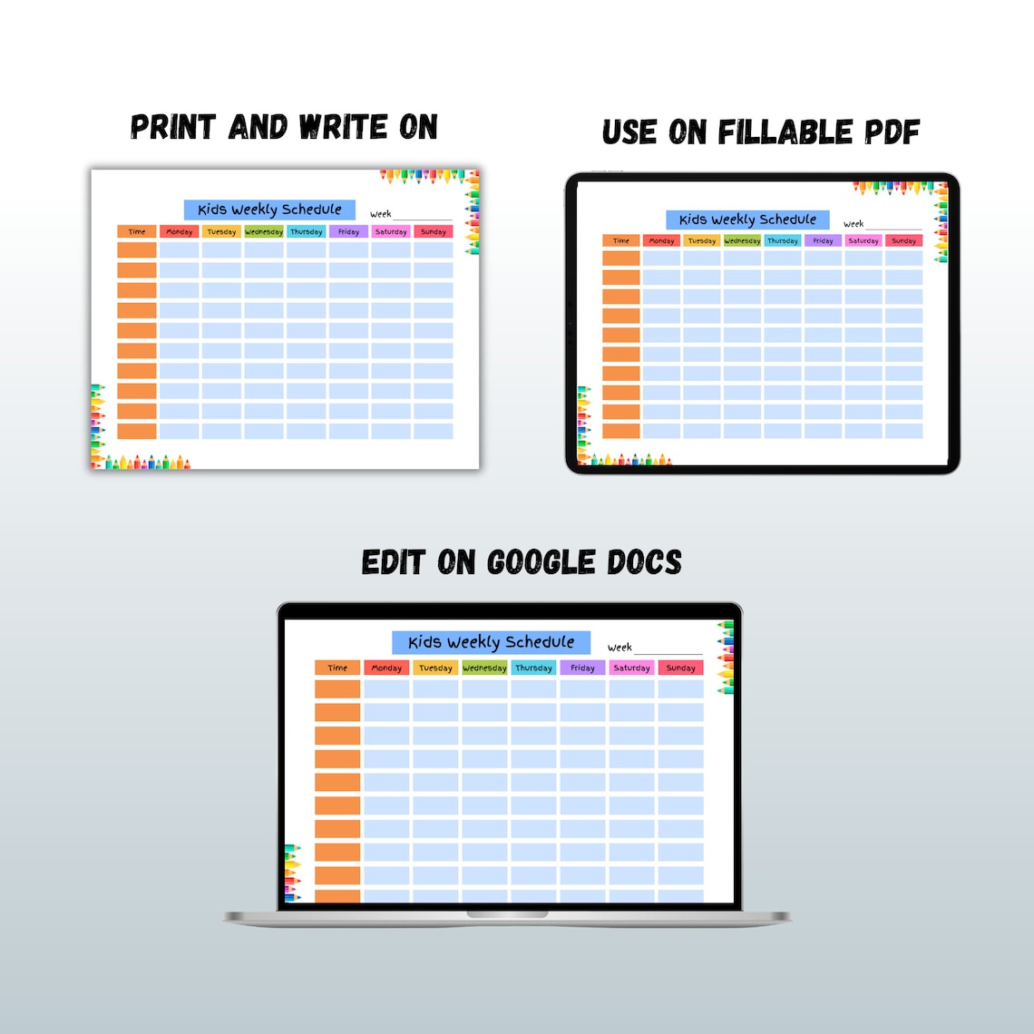 Editable Kids Weekly Planner, Weekly Schedule, PDF, Google Docs ...