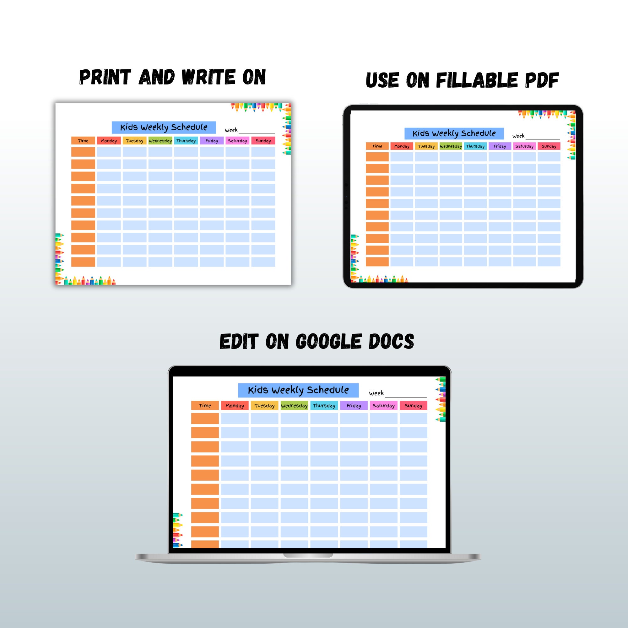 Editable Kids Weekly Planner, Weekly Schedule, PDF, Google Docs ...