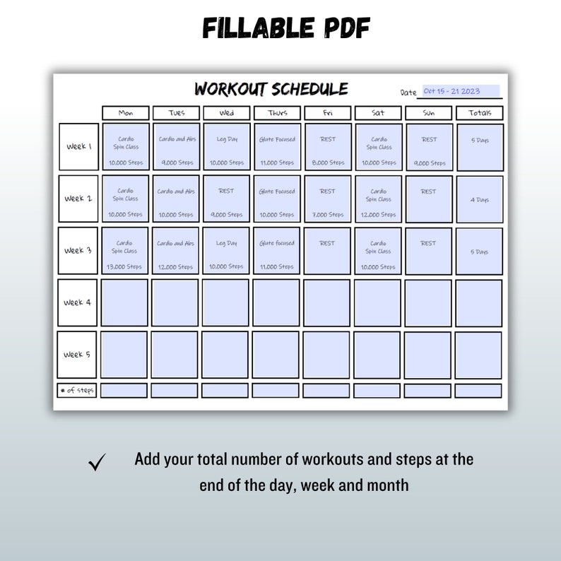 Simple Minimalist Workout Schedule, Monthly Tracker, Fillable PDF ...