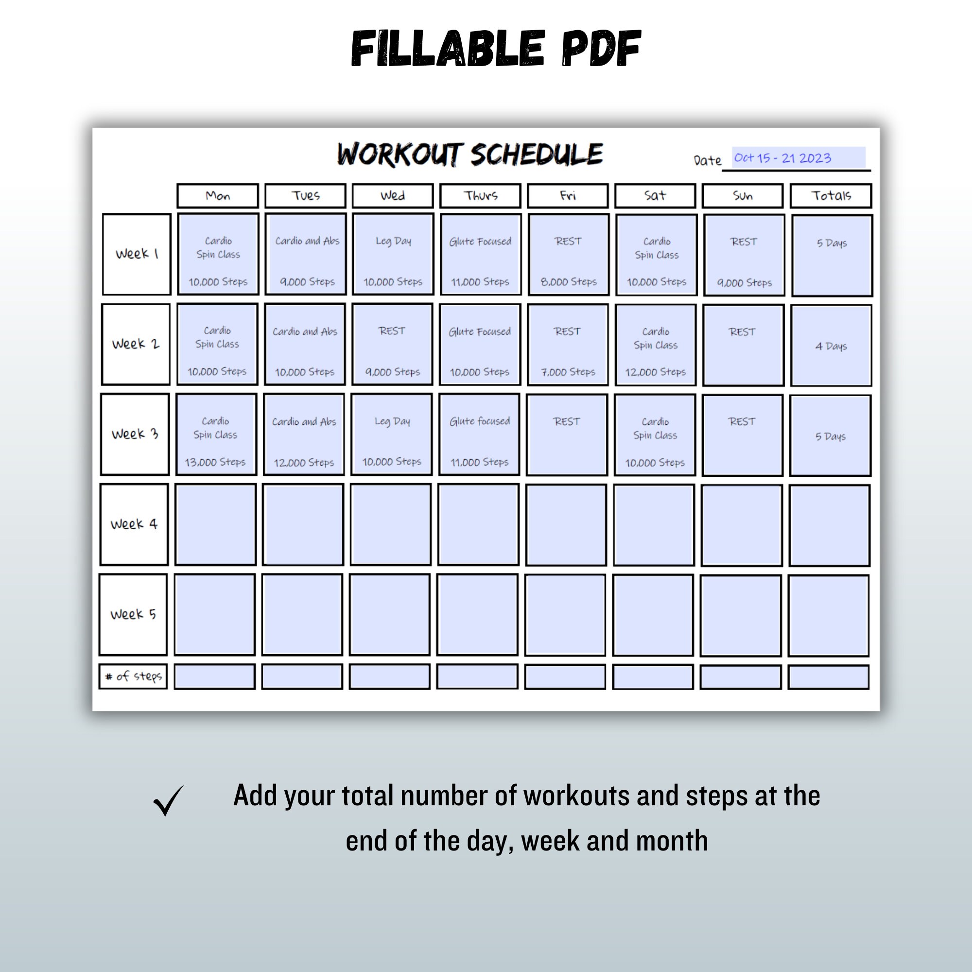 Simple Minimalist Workout Schedule, Monthly Tracker, Fillable PDF ...