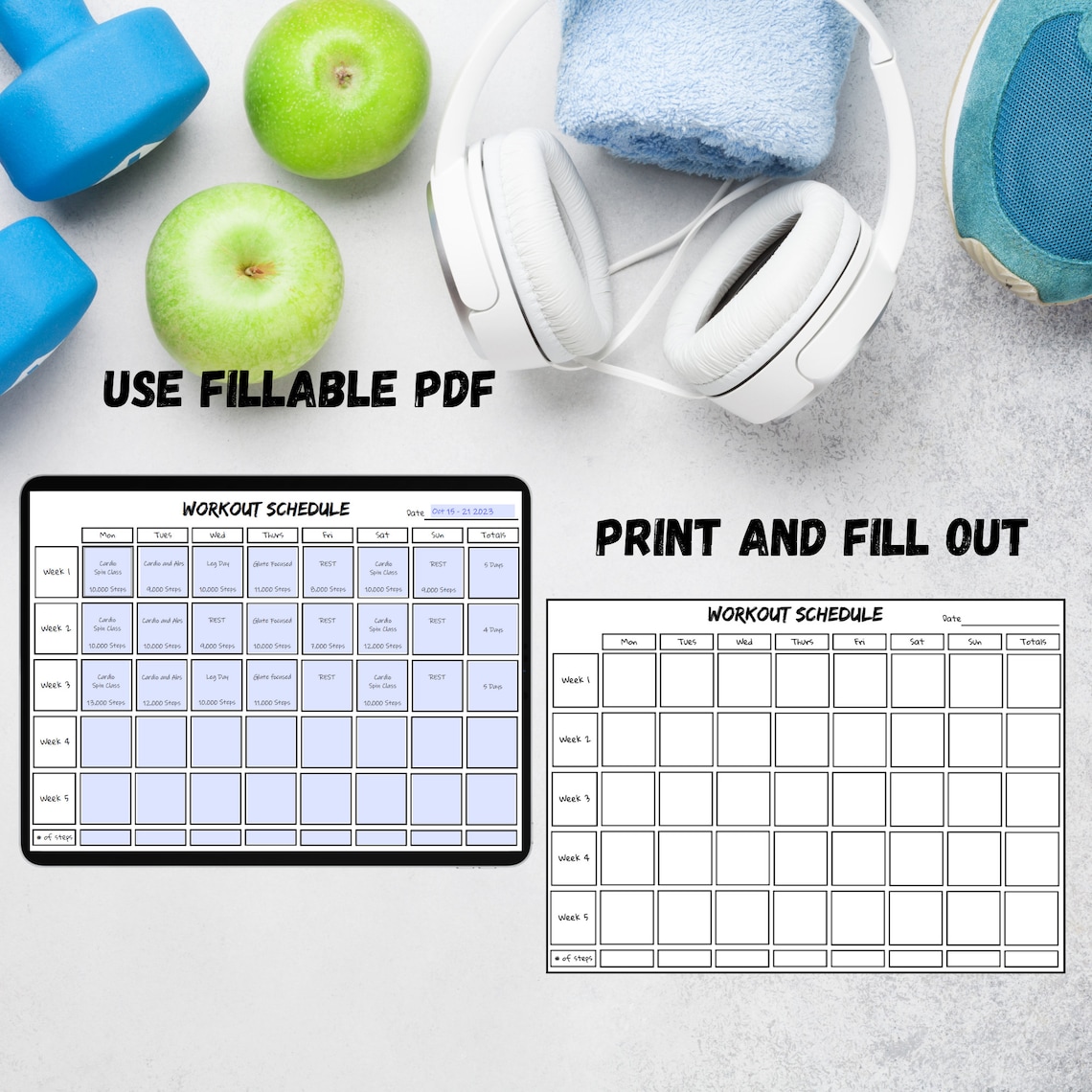 Simple Minimalist Workout Schedule, Monthly Tracker, Fillable PDF ...