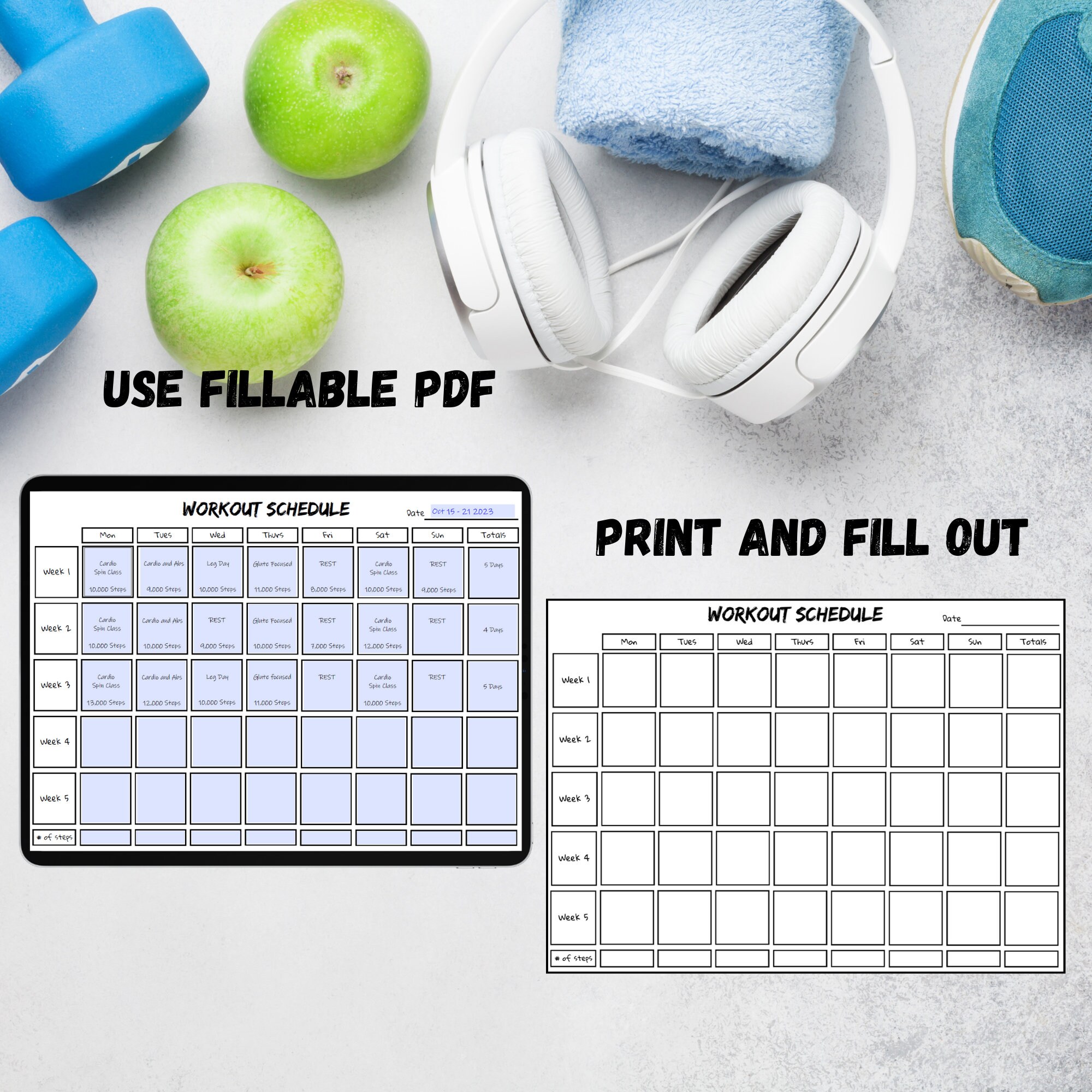 Simple Minimalist Workout Schedule, Monthly Tracker, Fillable PDF ...