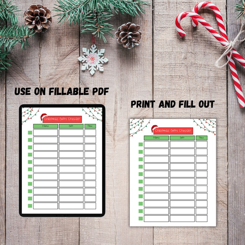 Christmas Gifts Checklist, Fillable PDF, Printable, Holiday Tracker ...