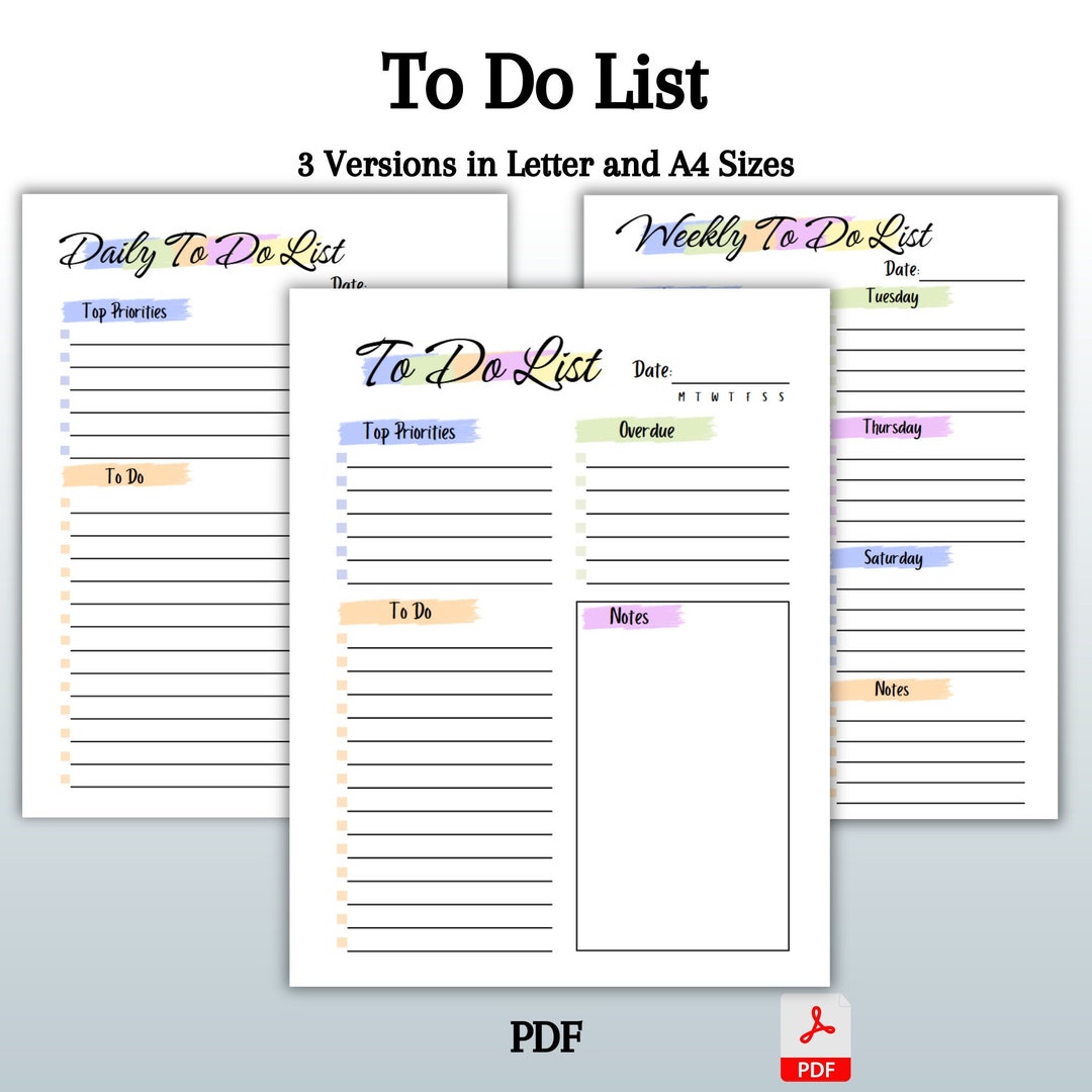 To Do List Template, Task Tracker, Daily Log, Weekly Lists, Work ...