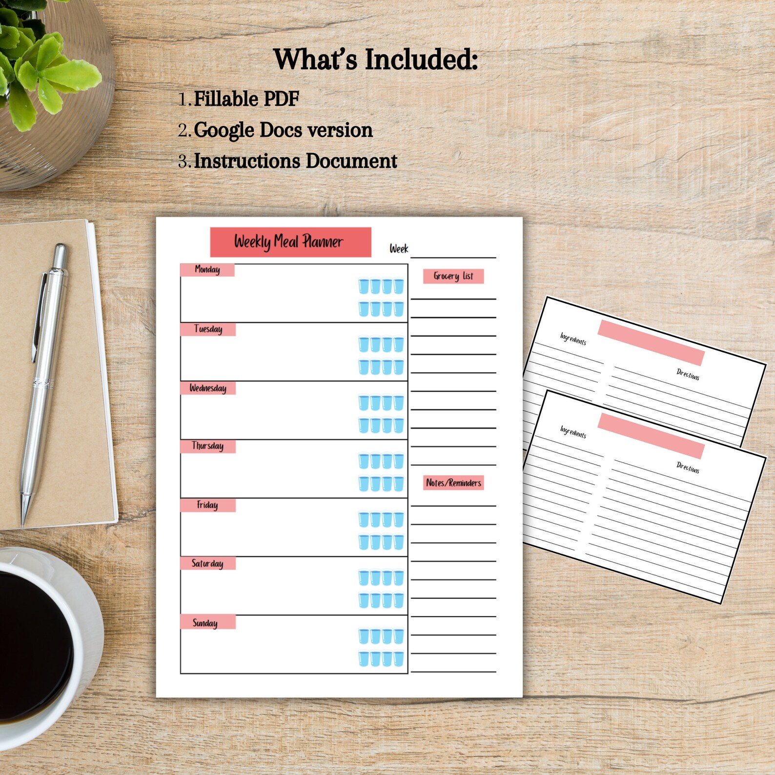 Weekly Meal Planner, Editable Google Docs, Fillable PDF, Healthy, Food ...