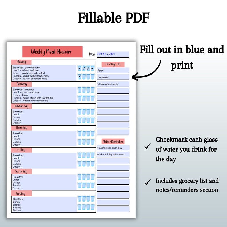 Weekly Meal Planner, Editable Google Docs, Fillable PDF, Healthy, Food ...