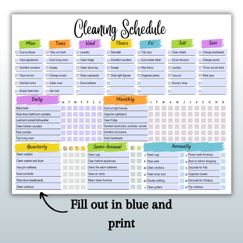 Editable Cleaning Planner, Schedule, Cleaning Cards, ADHD Cleaning ...