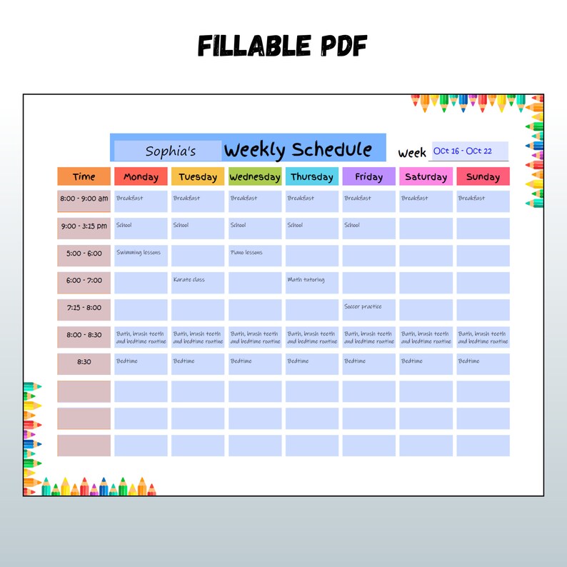 Editable Kids Weekly Planner, Weekly Schedule, PDF, Google Docs ...