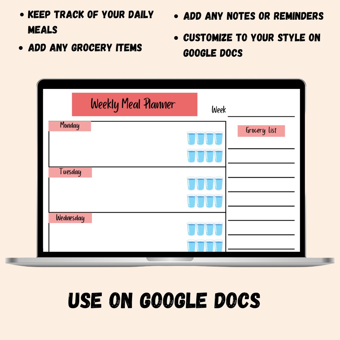 Weekly Meal Planner Editable Google Docs Fillable PDF - Etsy