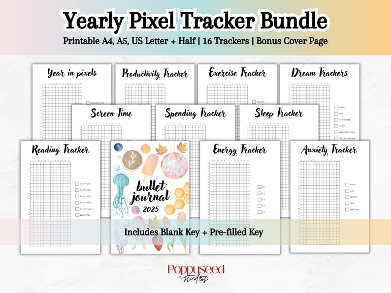 Year in Pixels Printable Journal Pages Bujo Mood Tracker Bullet Journal ...