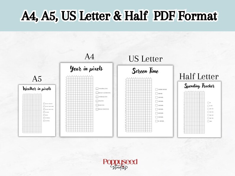 Year in Pixels Printable Journal Pages Bujo Mood Tracker Bullet Journal ...