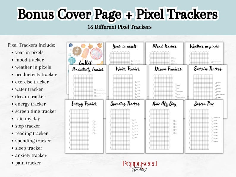 Year in Pixels Printable Journal Pages Bujo Mood Tracker Bullet Journal ...