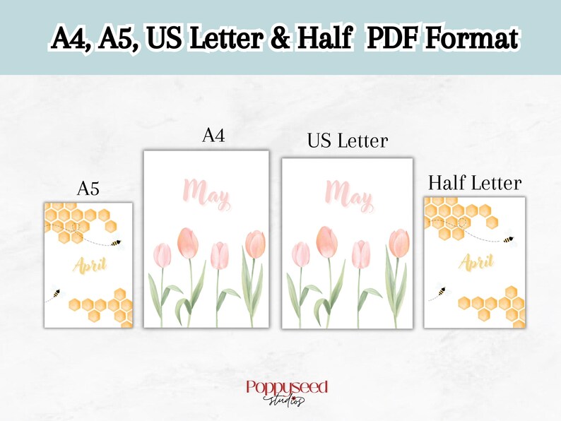 12 Month Printable Journal Cover Pages A4 + A5 PDF Digital Hand Drawn ...