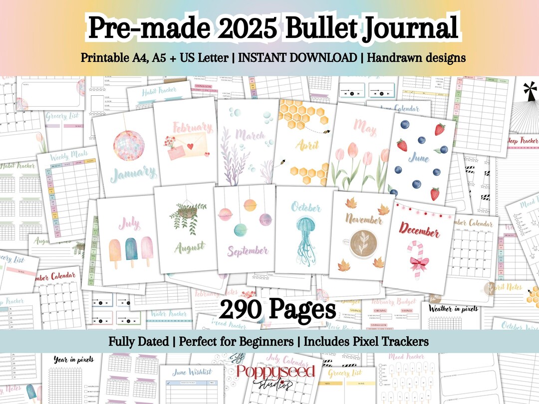 2025 Premade Bullet Journal Printable Bujo Journal Template Colourful ...