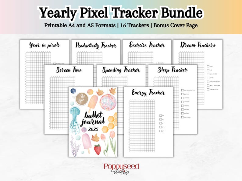 Year in Pixels Printable Journal Pages Bujo Mood Tracker Bullet Journal ...