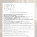 Dirty Minds Game Dirty Minds Card Printable Bachelorette Party ...
