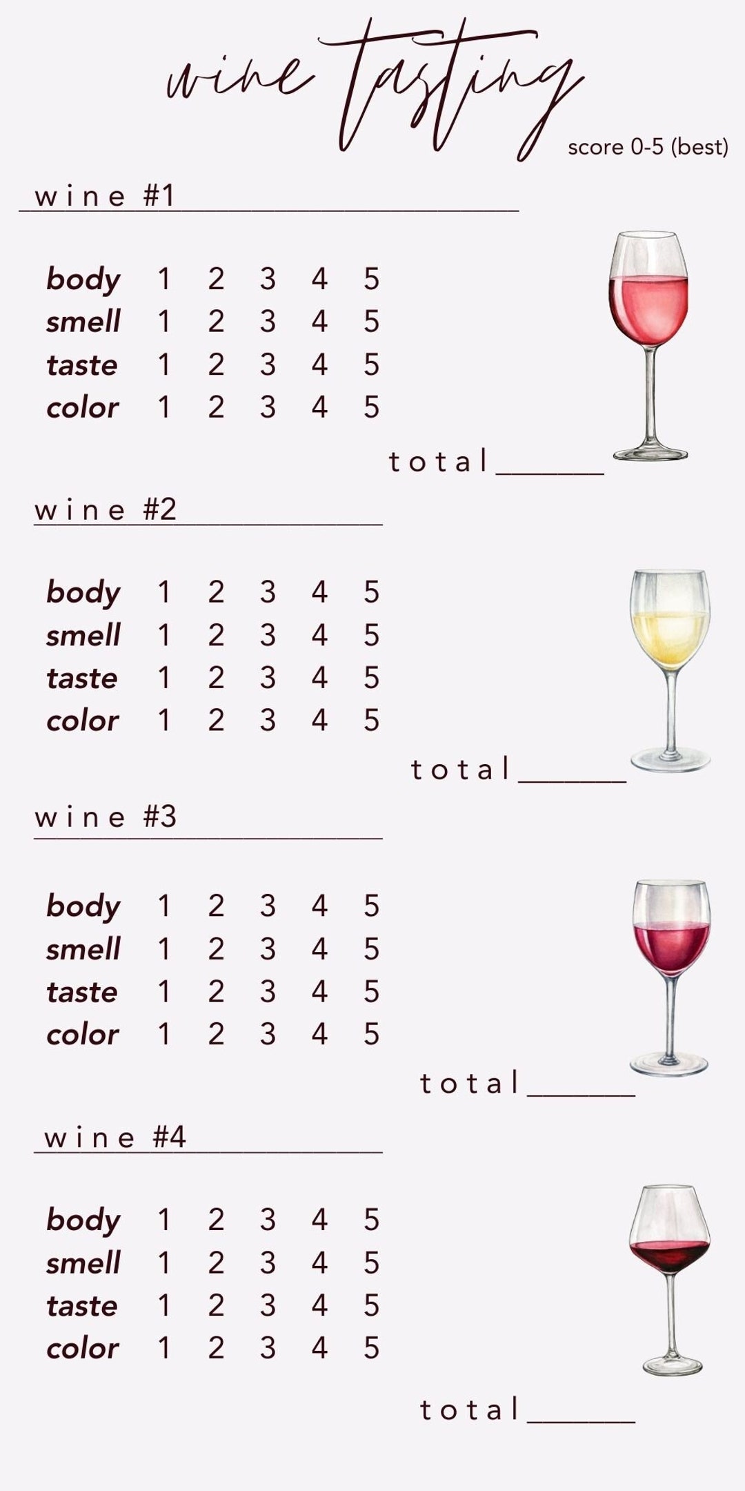 Wine Tasting Sheet | Wine Tasting Card Printable | Wine Tasting Card | Wine Tasting Party | Wine ...
