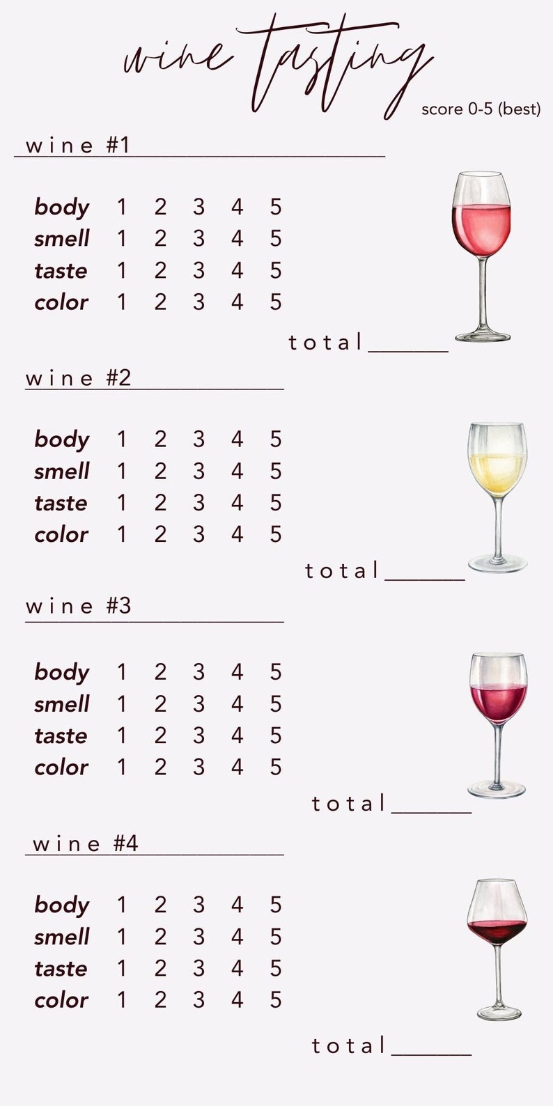 Wine Tasting Score Card | Printable Wine Evaluation Sheet (digital ...