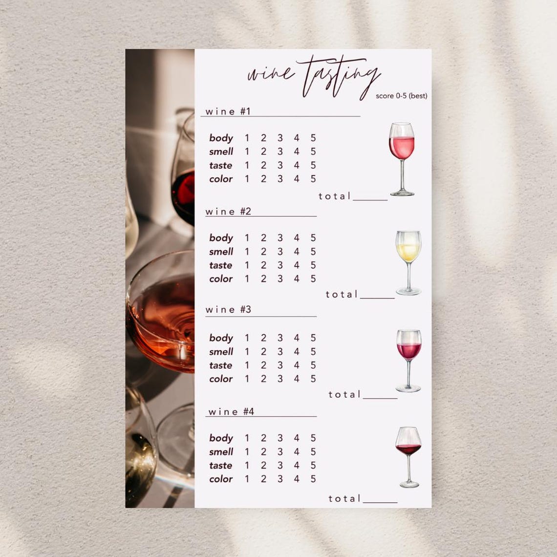 Wine Tasting Score Card | Printable Wine Evaluation Sheet (digital ...