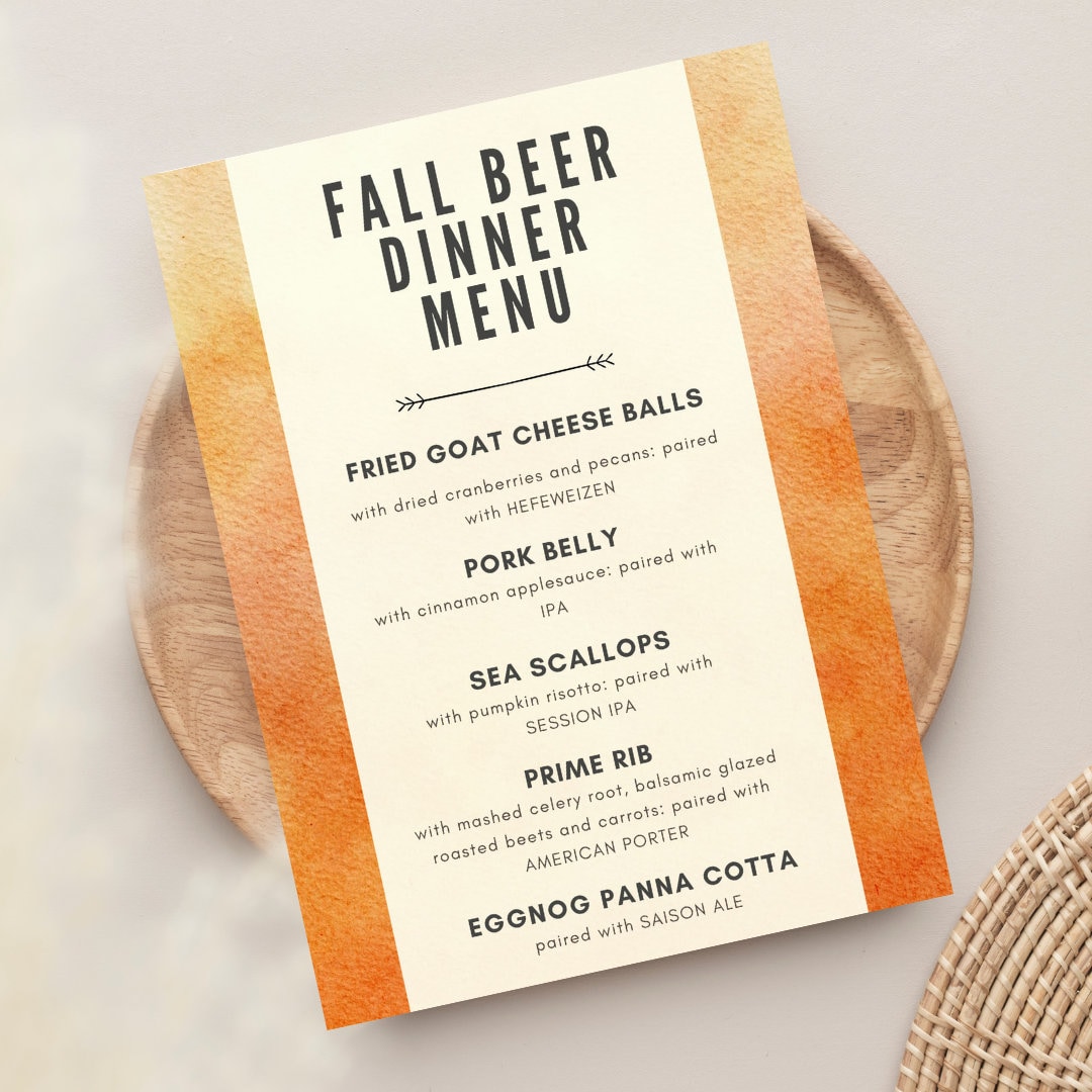 Beer Dinner Menu Beer Dinner Menu Printable Beer Dinner Card Beer ...