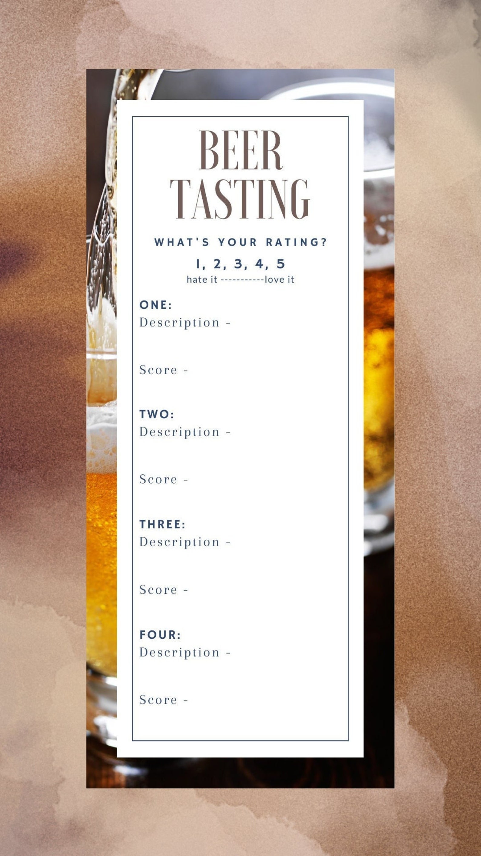 Beer Tasting Score Card | Printable Beer Rating Sheet (digital Download ...