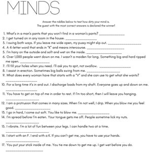 Dirty Minds Game Dirty Minds Card Printable Bachelorette Party ...