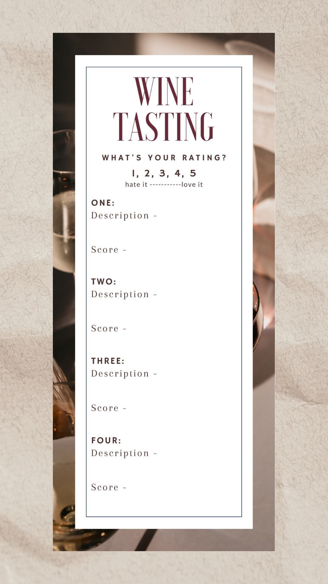 Wine Tasting Sheet | Wine Tasting Card Printable | Wine Tasting Card ...