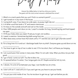 Dirty Minds Game | Dirty Minds Card Printable | Bachelorette Party ...