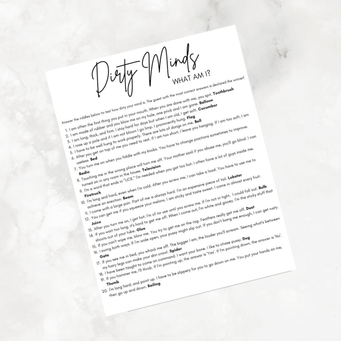 Dirty Minds Game | Dirty Minds Card Printable | Bachelorette Party ...