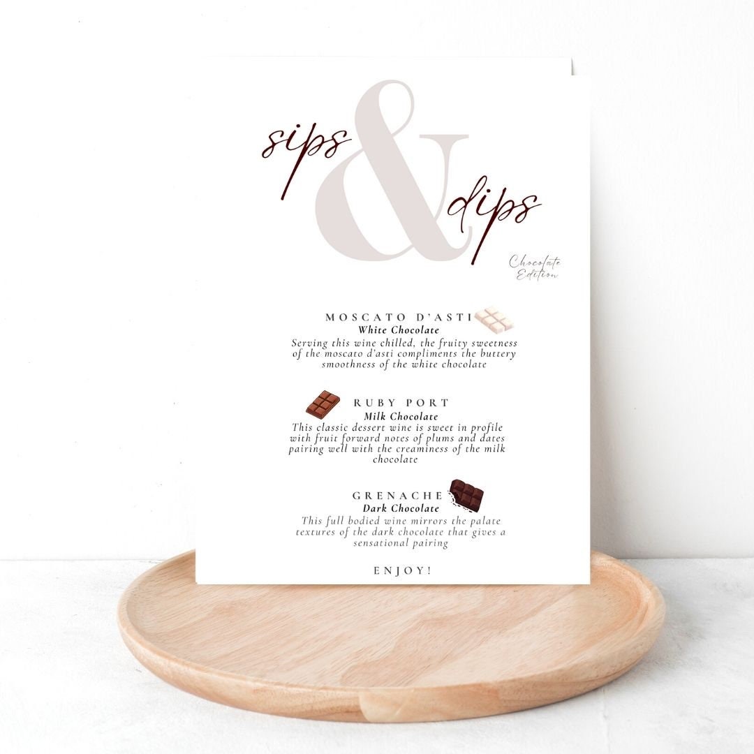 Chocolate Pairing | Wine Dinner Menu Printable | Wine Dinner Card ...