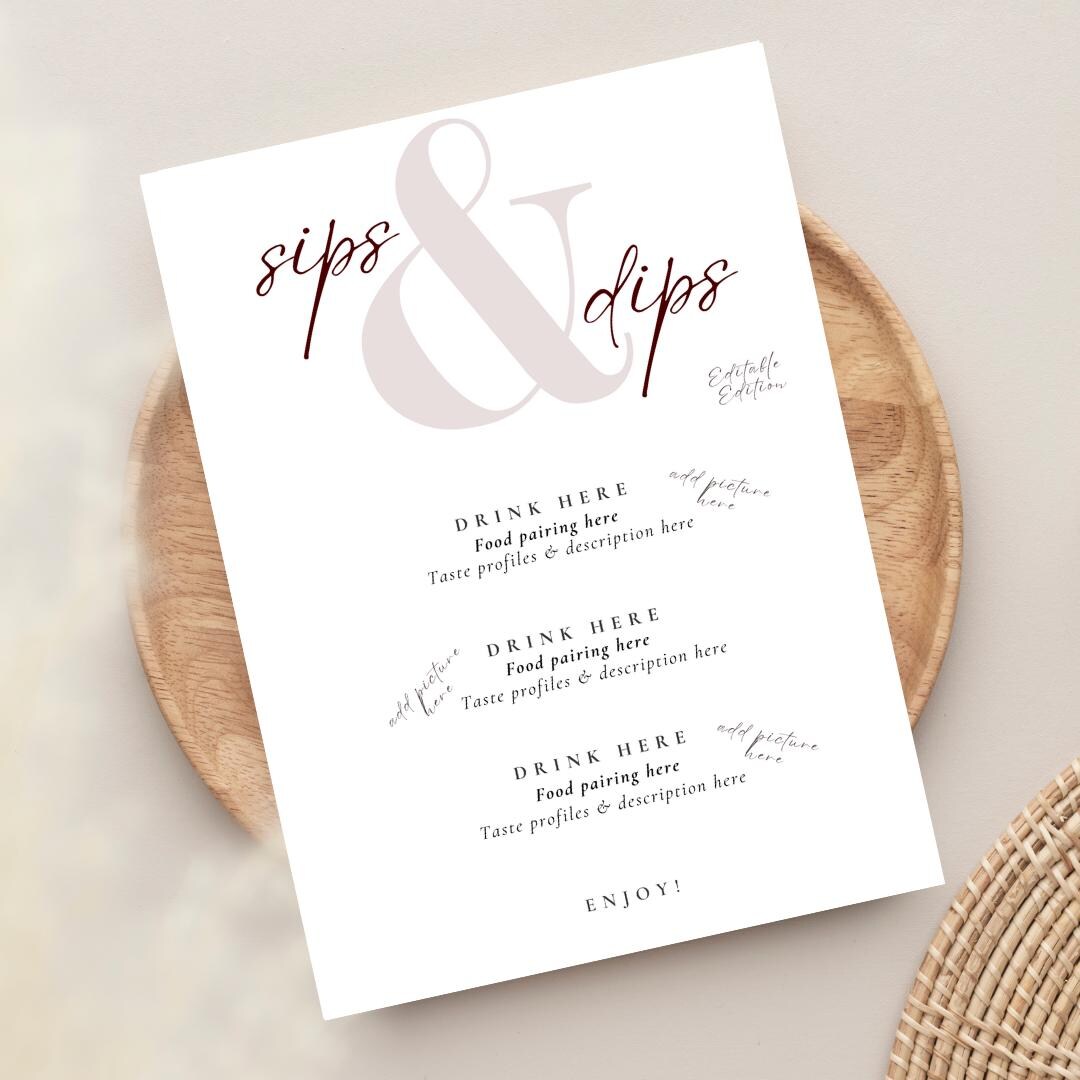 Sips and Dips Editable Edition I Editable Template I Food Pairing I ...